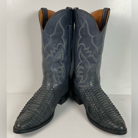 Nocona | Shoes | Vintage Nocona Dark Blue Python Snakeskin Cowboy Boots ...